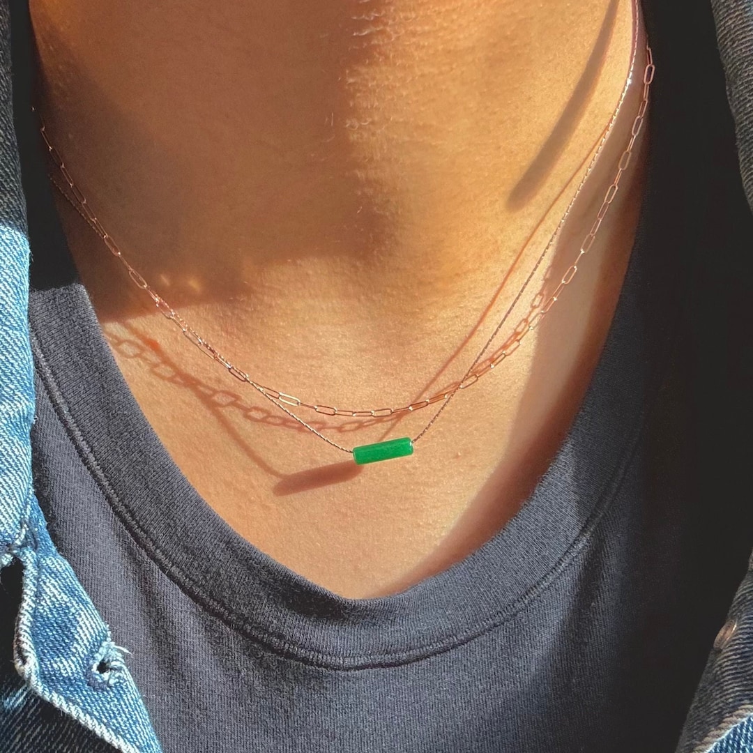 Emerald Green Jade Rose Gold Necklace: Dainty Gemstone Pendant - Etsy