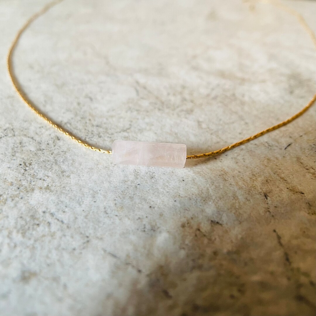 Light Pink Small Crystal Necklace Simple Pendant by •peace of Stone ...