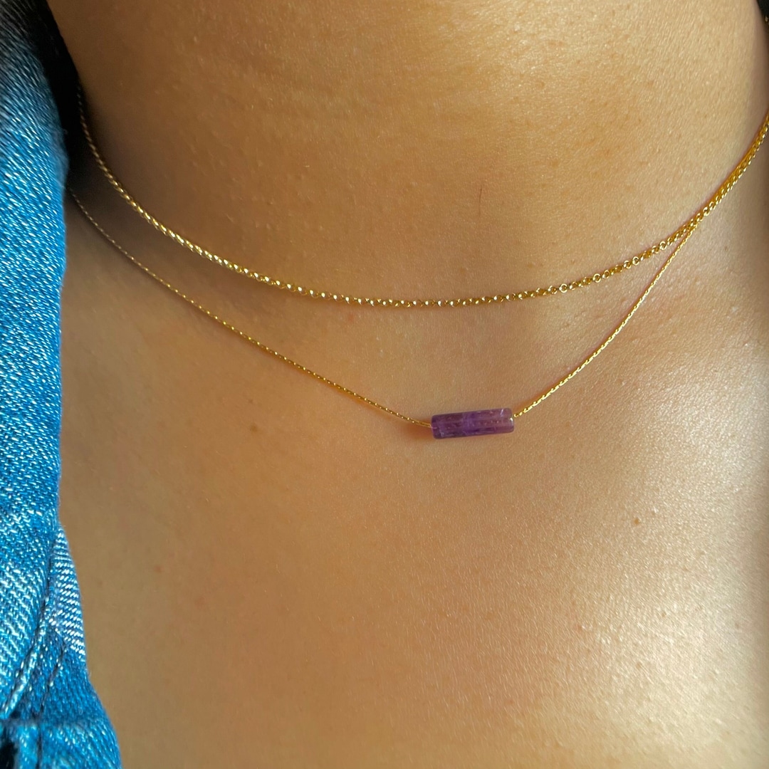 Modern Small Purple Amethyst Necklace Simple Minimalist Crystal by ...