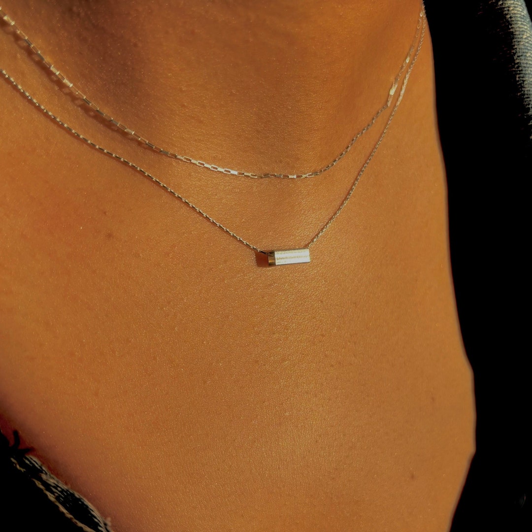 Minimal Sterling Silver Bar Pendant Necklace Dainty Design Long or ...