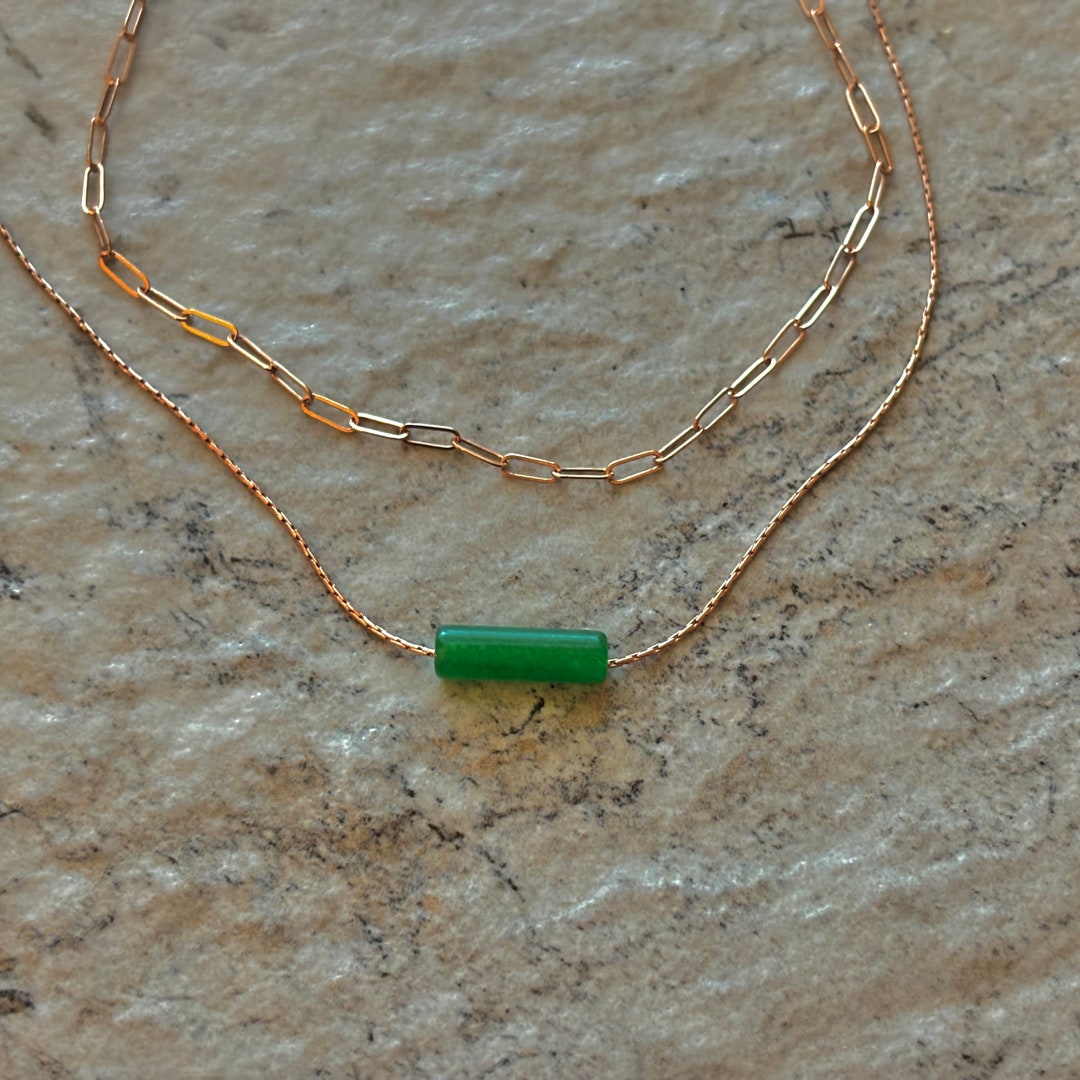 Emerald Green Jade Rose Gold Necklace: Dainty Gemstone Pendant - Etsy