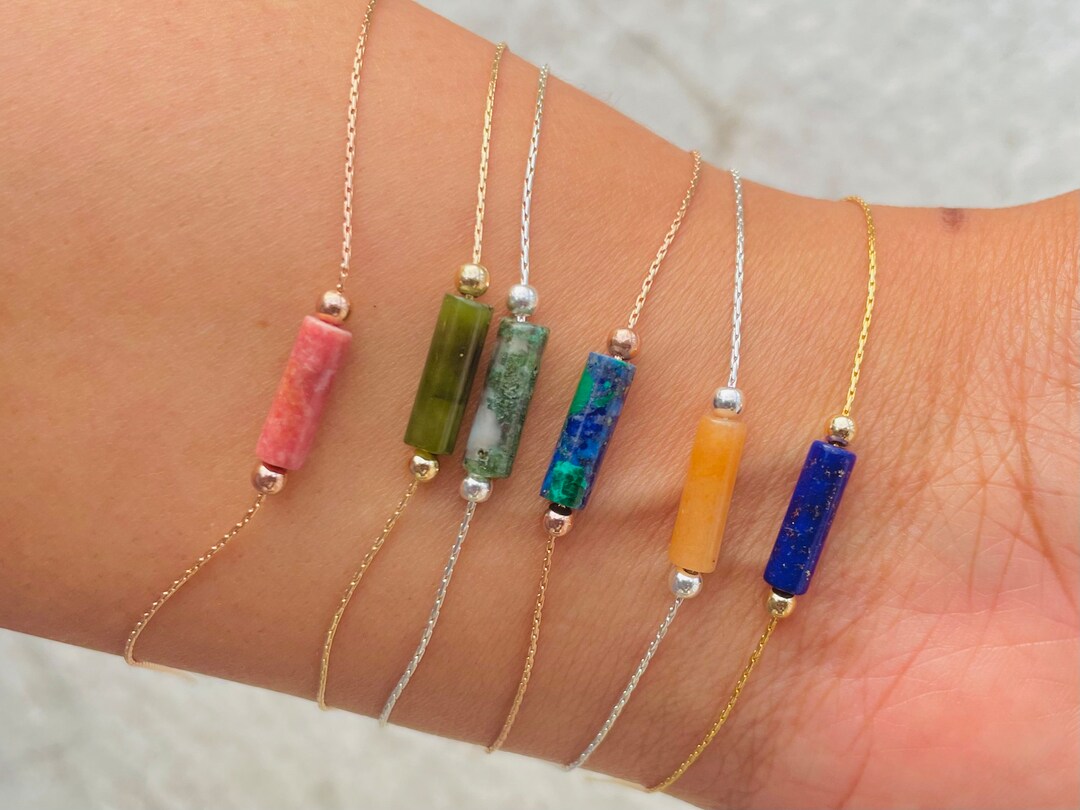 Dainty Gemstone Bar Bracelet: Sterling Silver, Gold Filled, Rose Gold ...