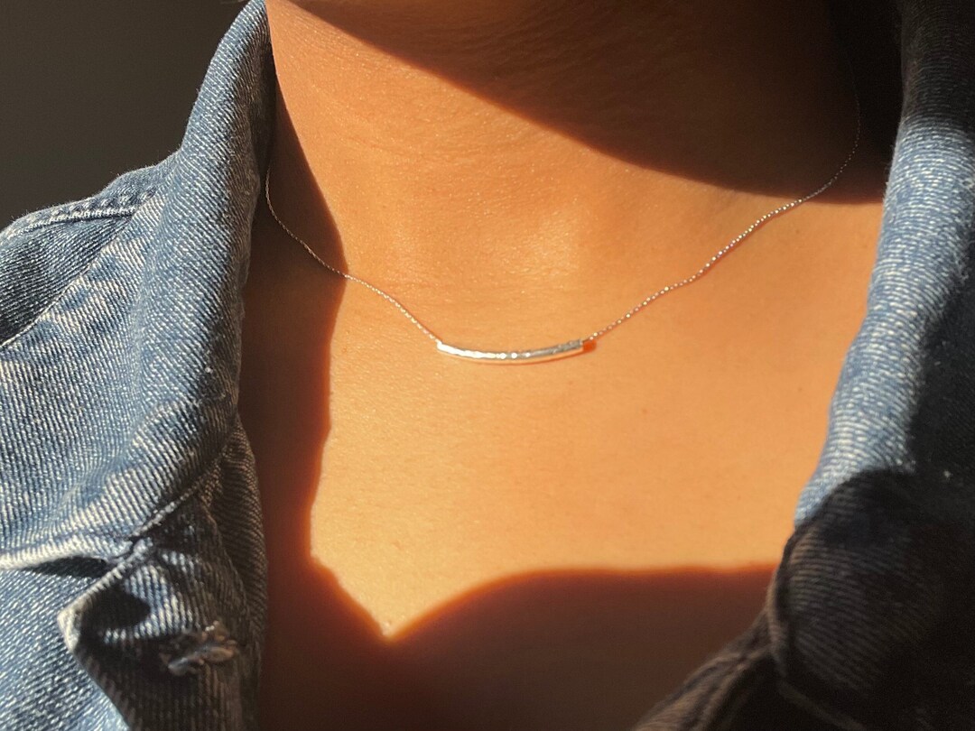 Dainty Hammered Bar Necklace, Textured Sterling Silver Minimalist ...