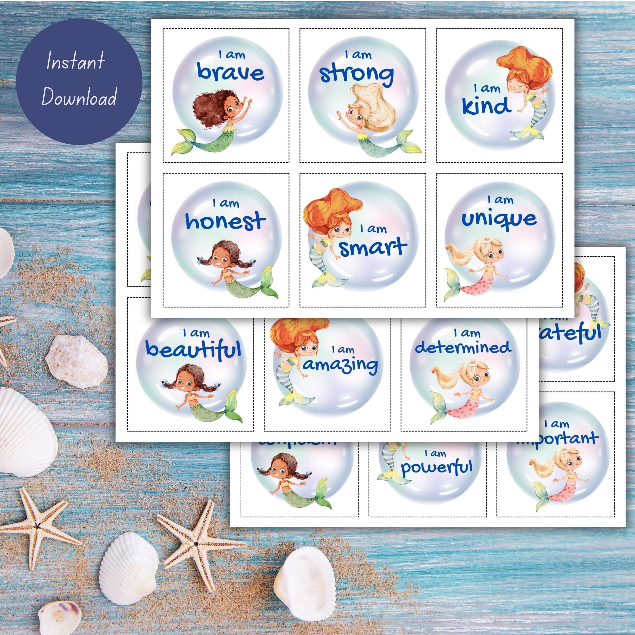 36 Mermaid Affirmation Cards for Kids Digital Download - Etsy