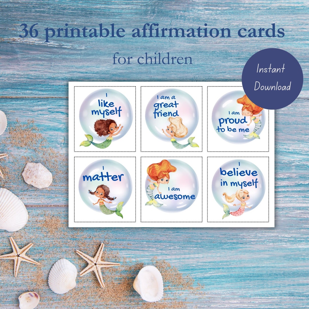 36 Mermaid Affirmation Cards for Kids Digital Download - Etsy