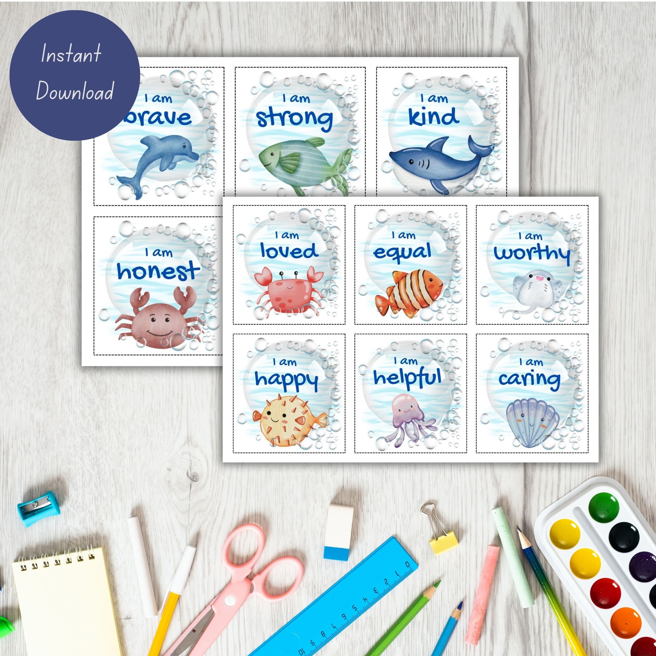 36 Ocean Affirmation Cards for Kids Digital Download - Etsy