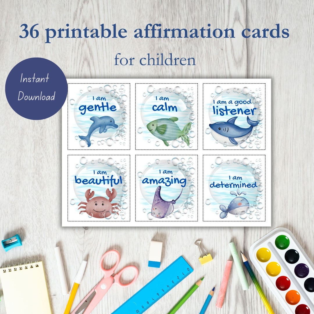 36 Ocean Affirmation Cards for Kids Digital Download - Etsy