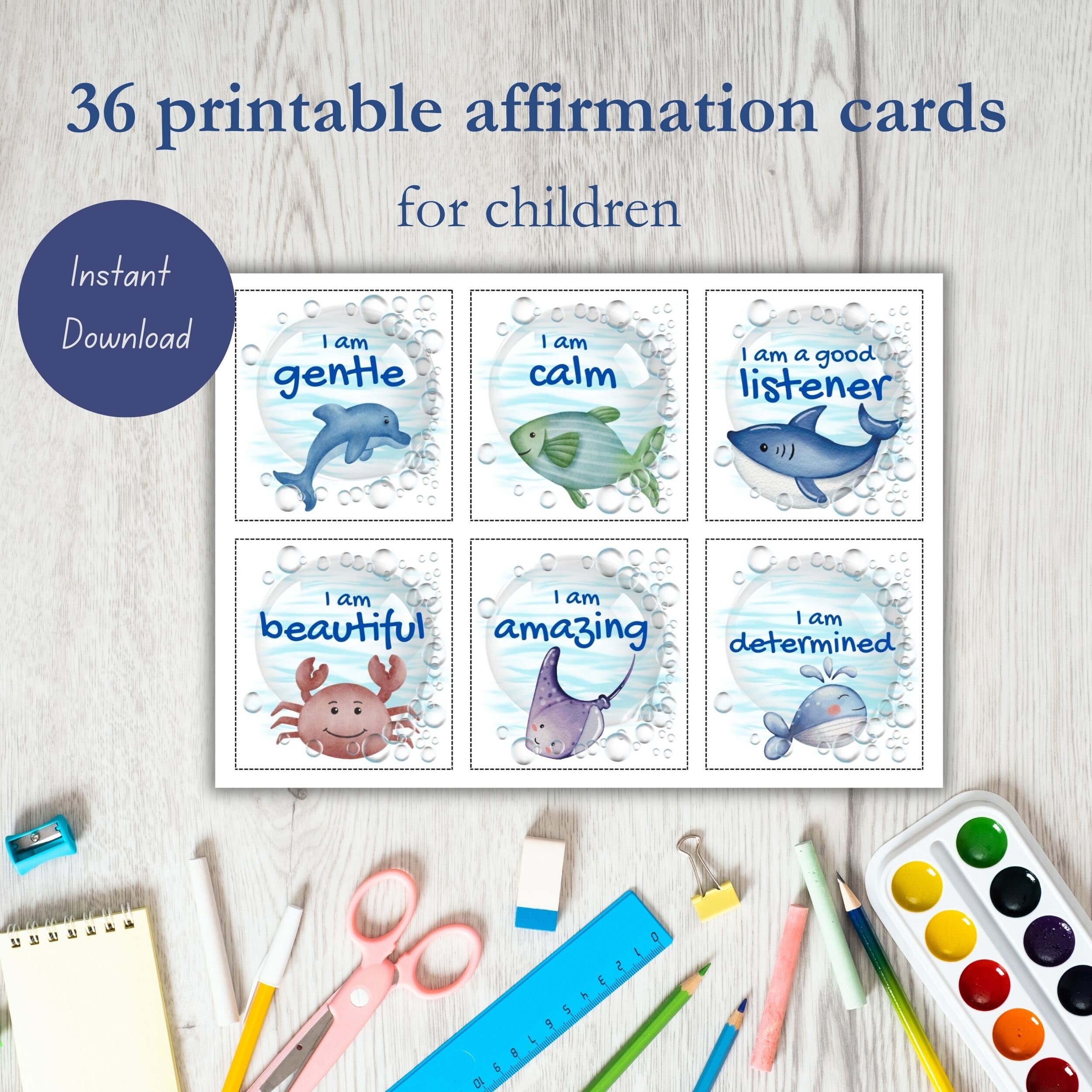 36 Ocean Affirmation Cards for Kids Digital Download - Etsy