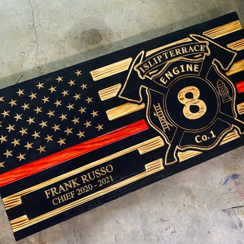 Firefighter Red Line Flag Sign Firefighter Gift - Etsy