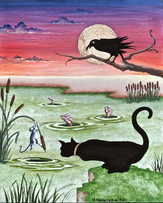 Black Cat Prints Creepy Art Fantasy Art | Etsy