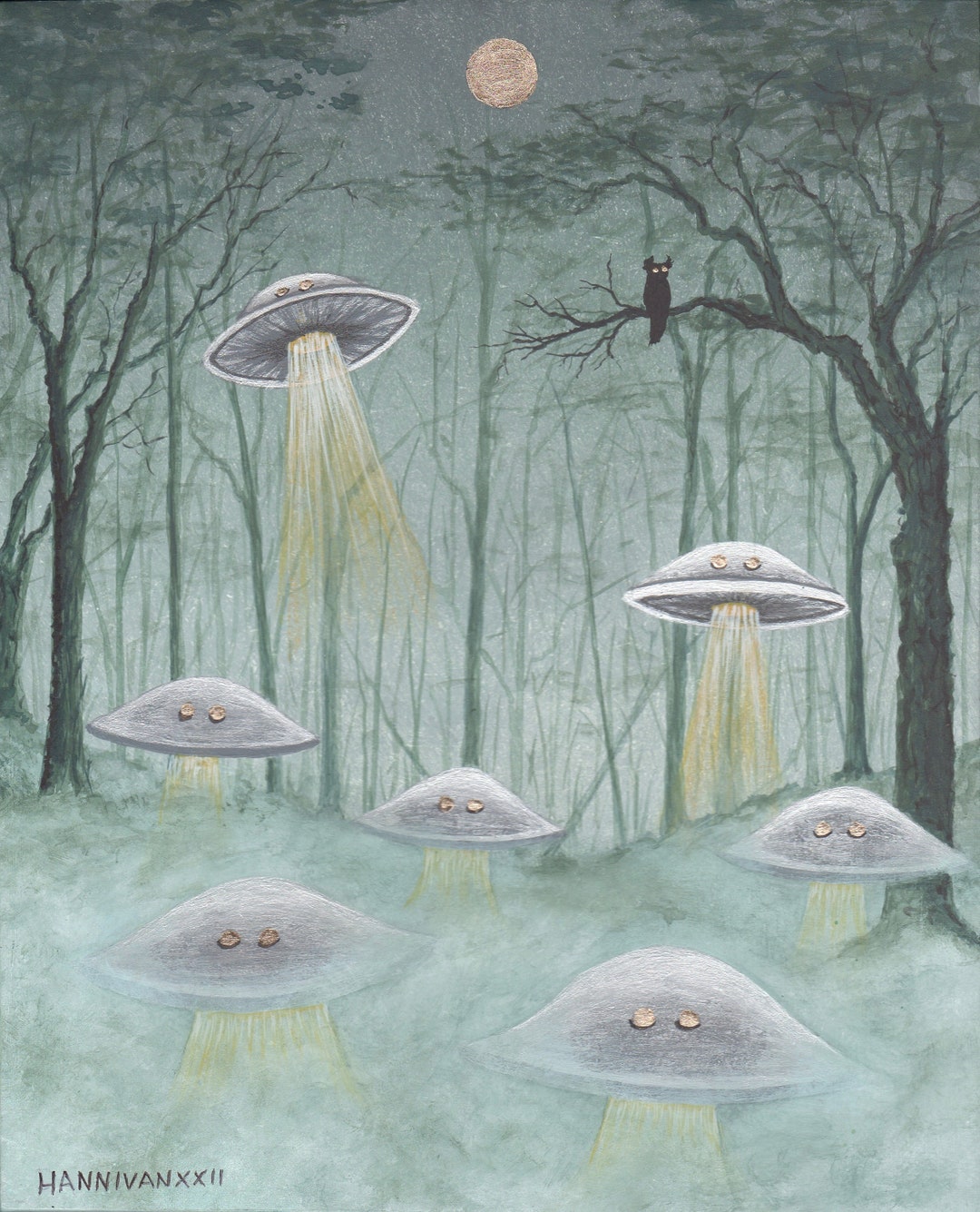 Fine Art Print, Flying Saucer Painting, UFO Invasion Print, Alien ...