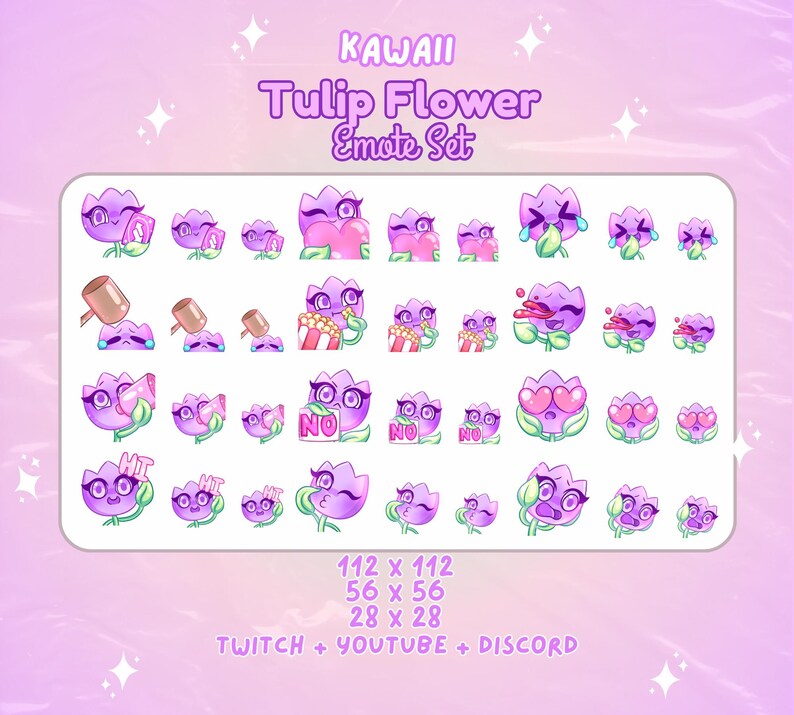 Kawaii Purple Tulip Flower Twitch Youtube Emote Set - Etsy