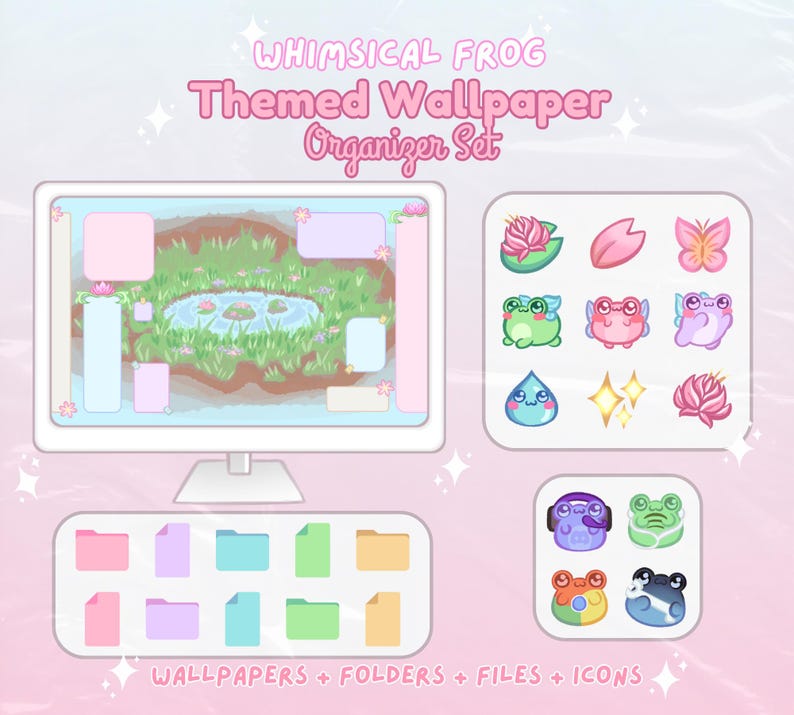 Pastel Frog Computer Desktop Theme Wallpaper Organizer Set - Etsy