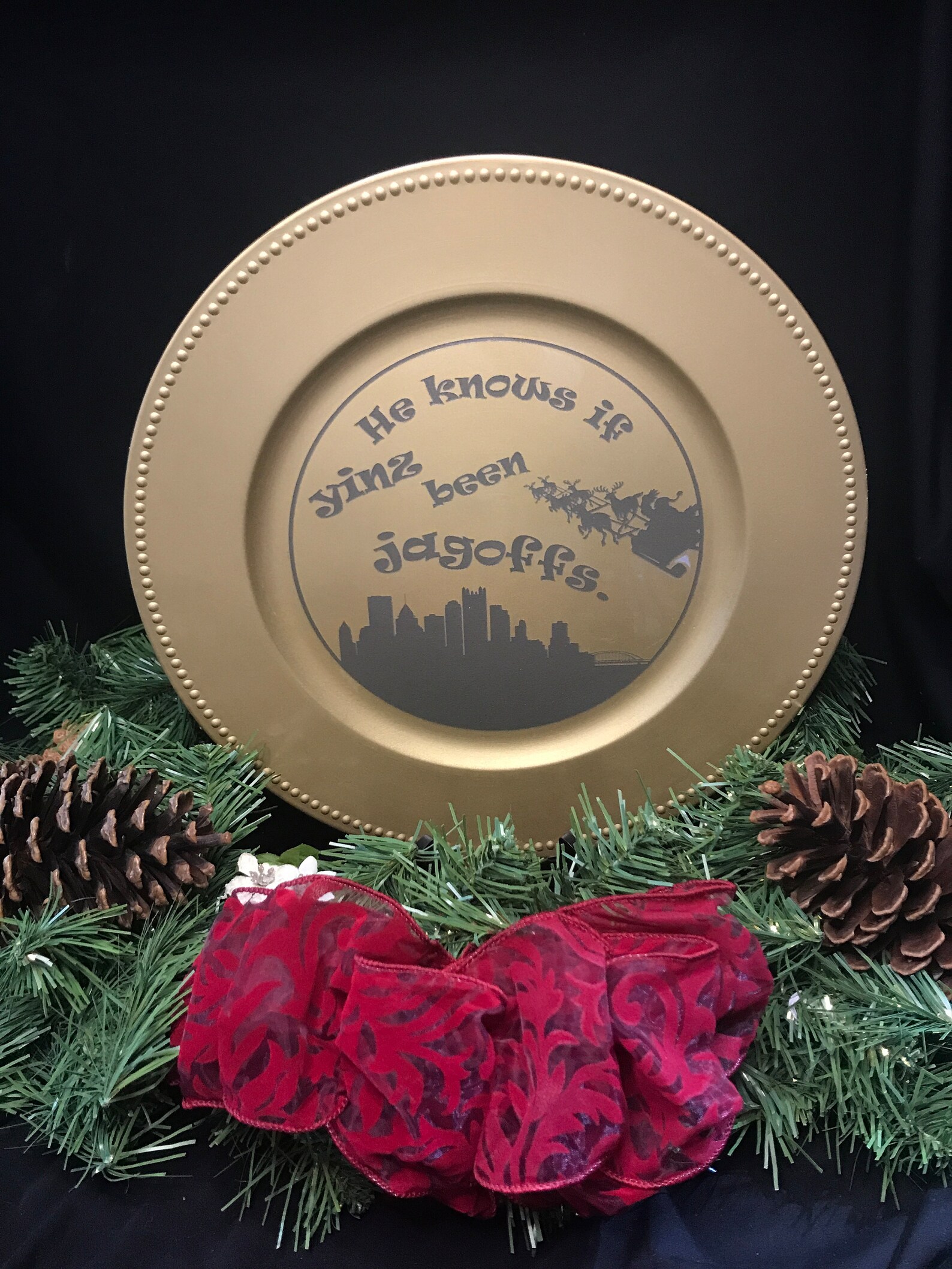Pittsburgh Jagoff Christmas Santa Laser Engraved 13 Inch Gold Plastic ...