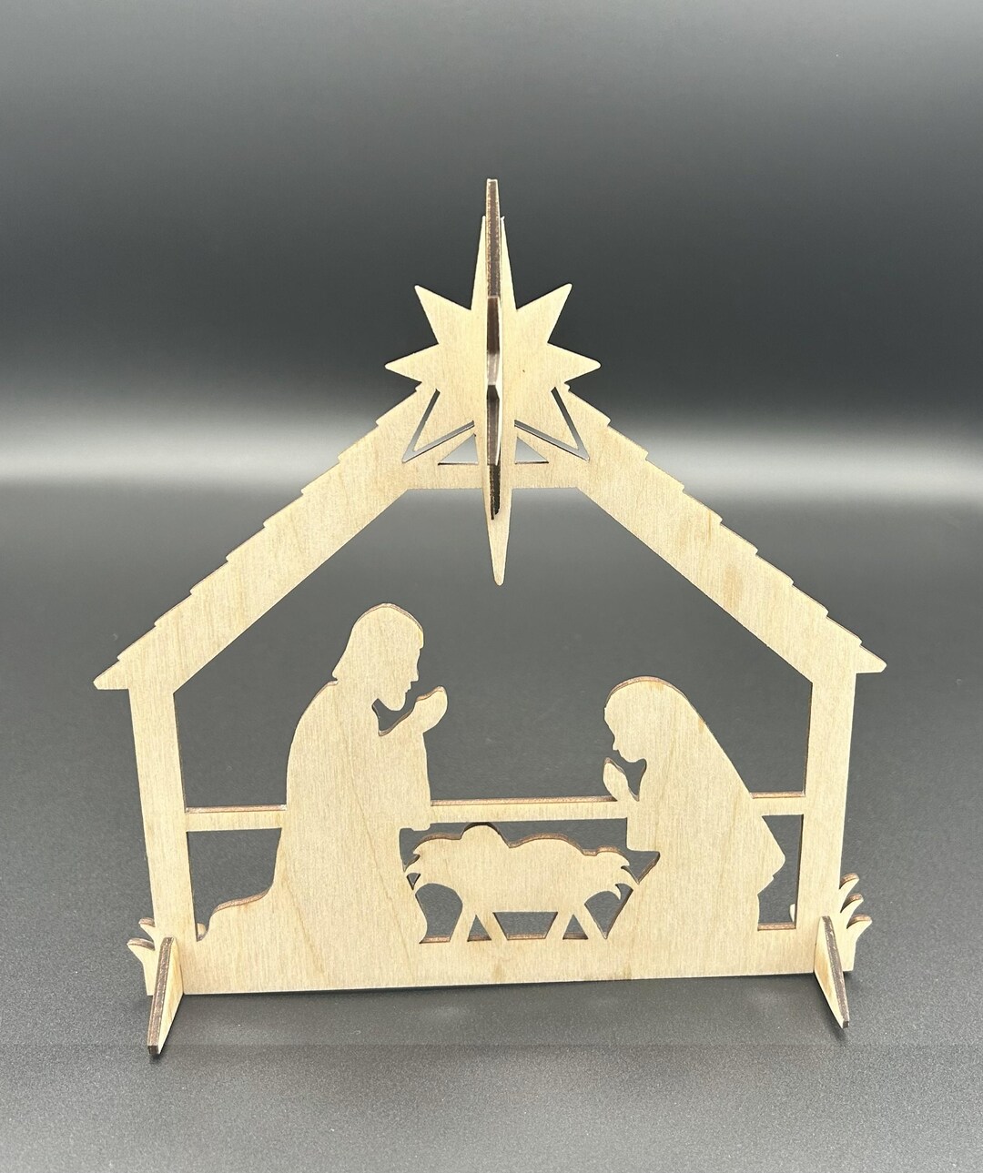 Baltic Birch Nativity Scene With 3D Star Mantel Decoration 7 Inch - Etsy