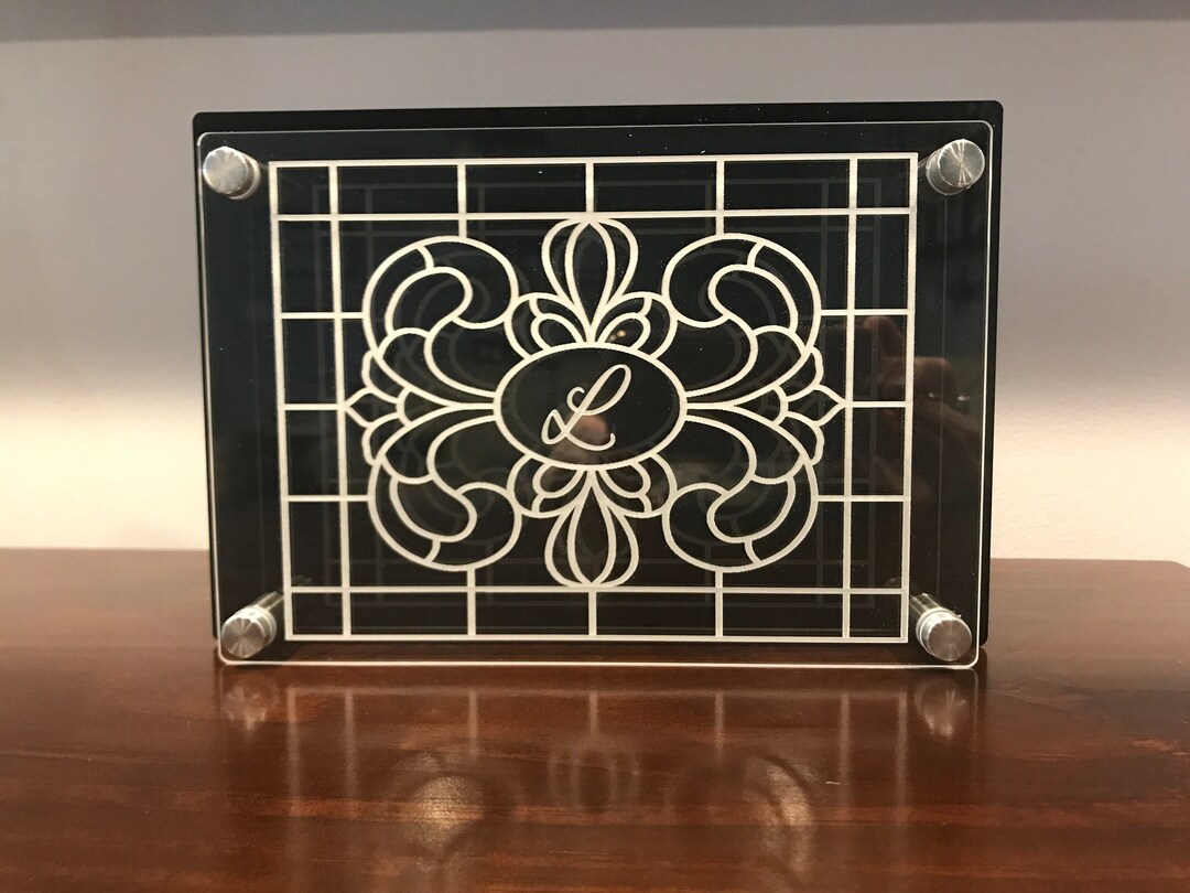 Monogrammed Victorian Window Rectangle Pattern Engraved on Acrylic ...