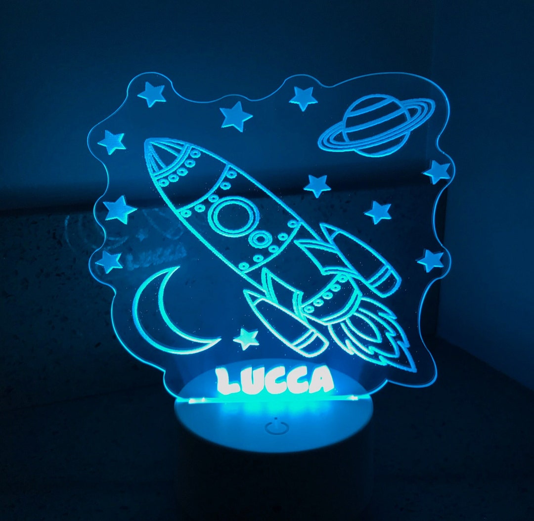 Rocket in Outer Space Acrylic Laser Engraved Custom Name Edge Lit LED ...