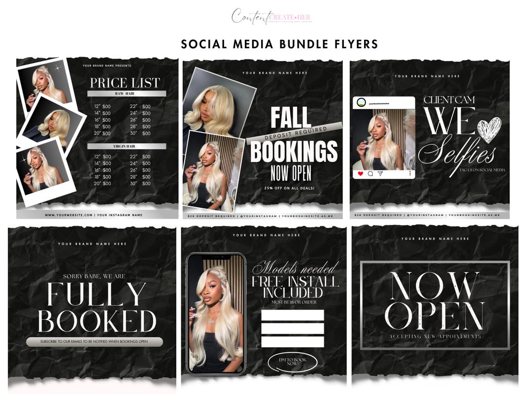 Editable Hair Flyer Template Bundle: DIY Canva Design (digital Download ...