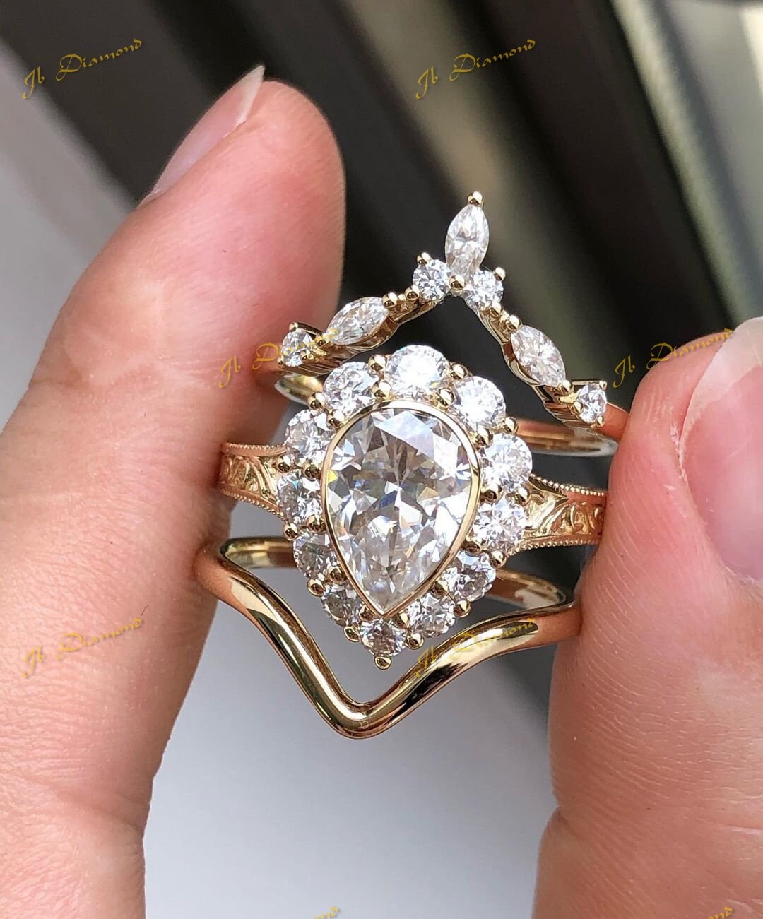 Gorgeous 2.80 Ct Pear Cut Diamond Wedding Set| Wedding Ring Set| Halo ...