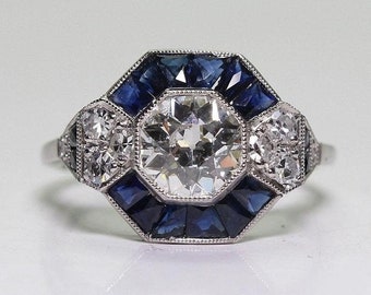 New Art Deco Style White Round Cut Moissanite With Blue Bugatti ...