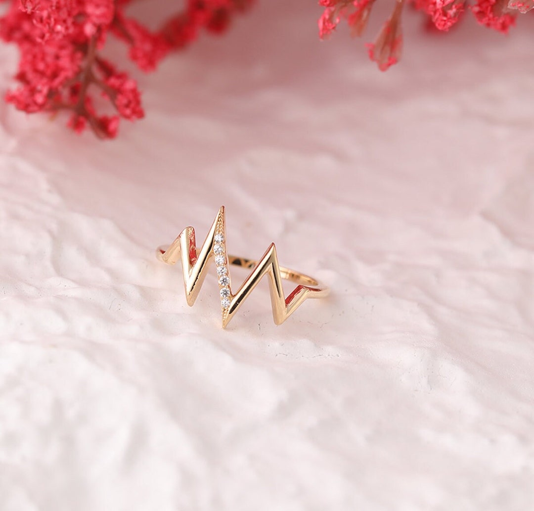 14k Real Gold Rhythm Ring Dainty Heart Rhythm Ring Christmas - Etsy