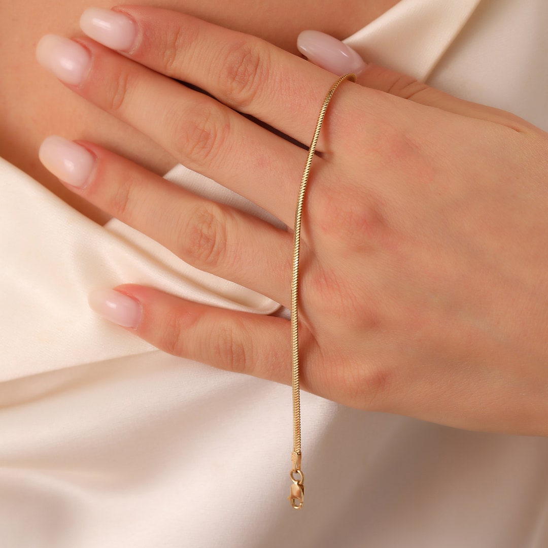 Handmade 14K Gold Snake Bracelet, 14K Solid Gold Snake Chain Bracelet ...