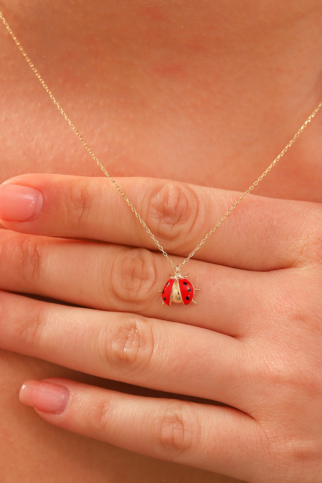 Ladybird Necklace Tiny Ladybird Necklace 14k Solid Gold - Etsy