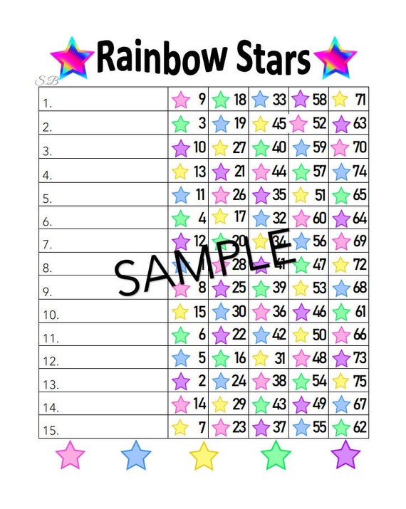Rainbow Stars Bingo mixed & Straight 75 Ball 15 Line | Etsy