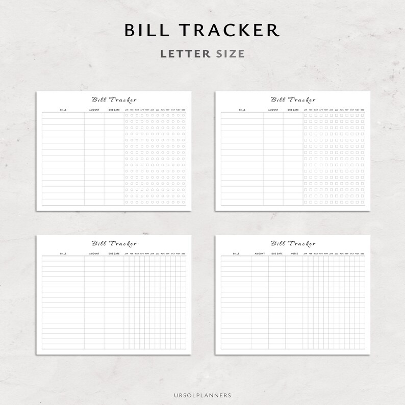Minimalist Bill Tracker Printable: A4/letter Size (PDF Download) - Etsy