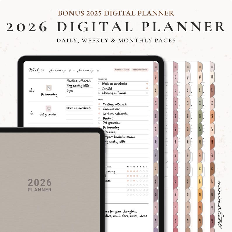 2026 Minimalist Digital Planner: Daily, Weekly, Monthly (digital ...