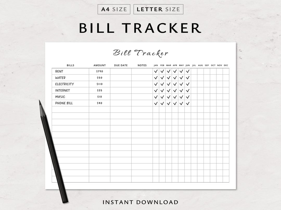 Minimalist Bill Tracker Printable: A4/letter Size (PDF Download) - Etsy