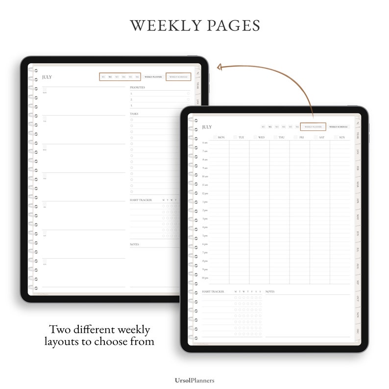Undated Digital Planner: Weekly, Monthly, & Notebook Sections (digital ...