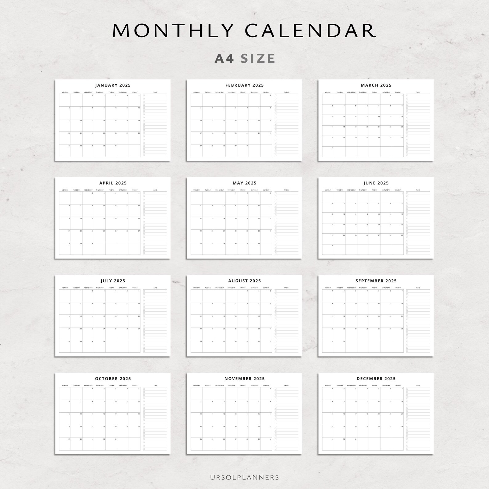 Minimalist Monthly Calendar 2025-2026: Landscape Planner (PDF Download ...
