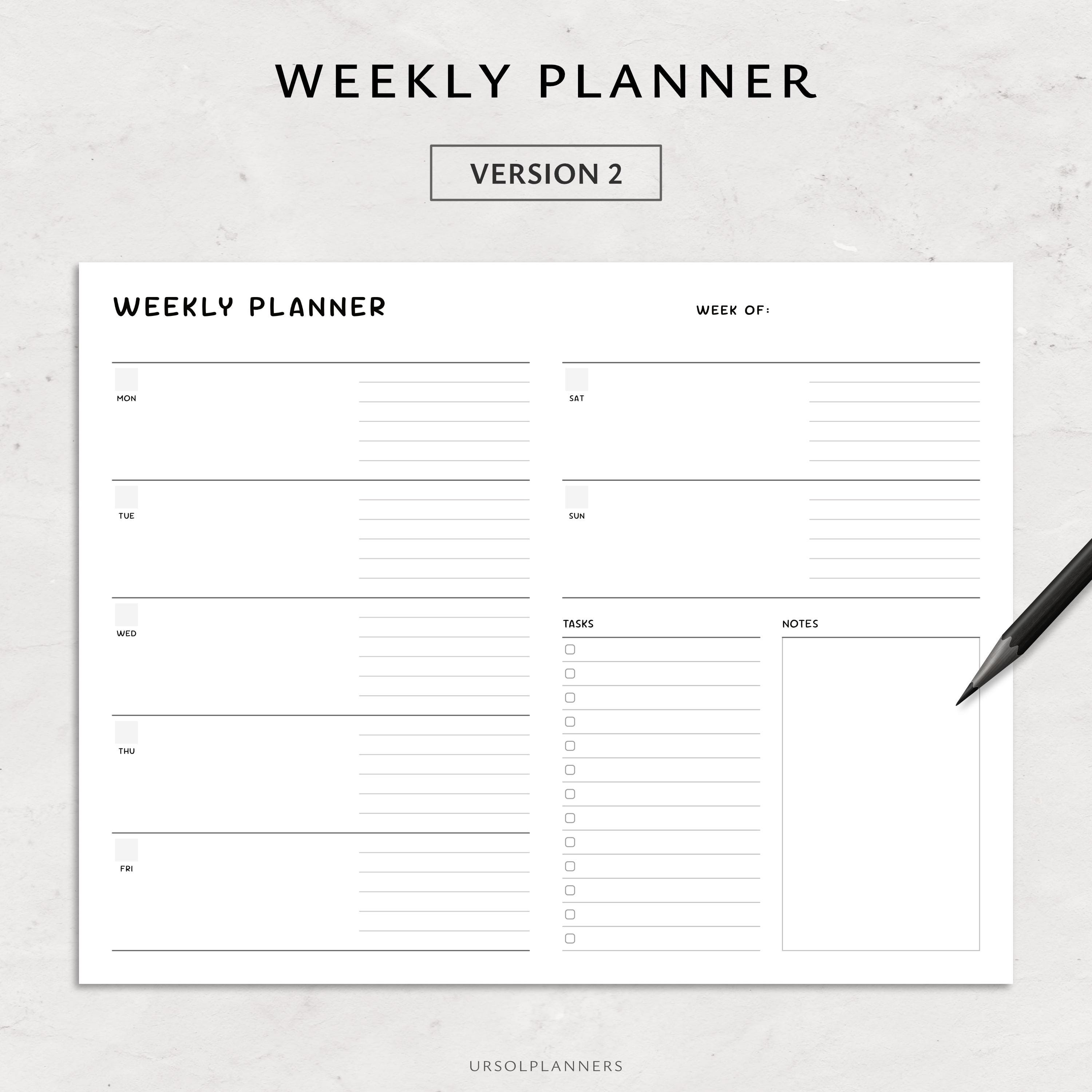 Minimalist Weekly Planner Printable: Undated Landscape Layout (PDF ...