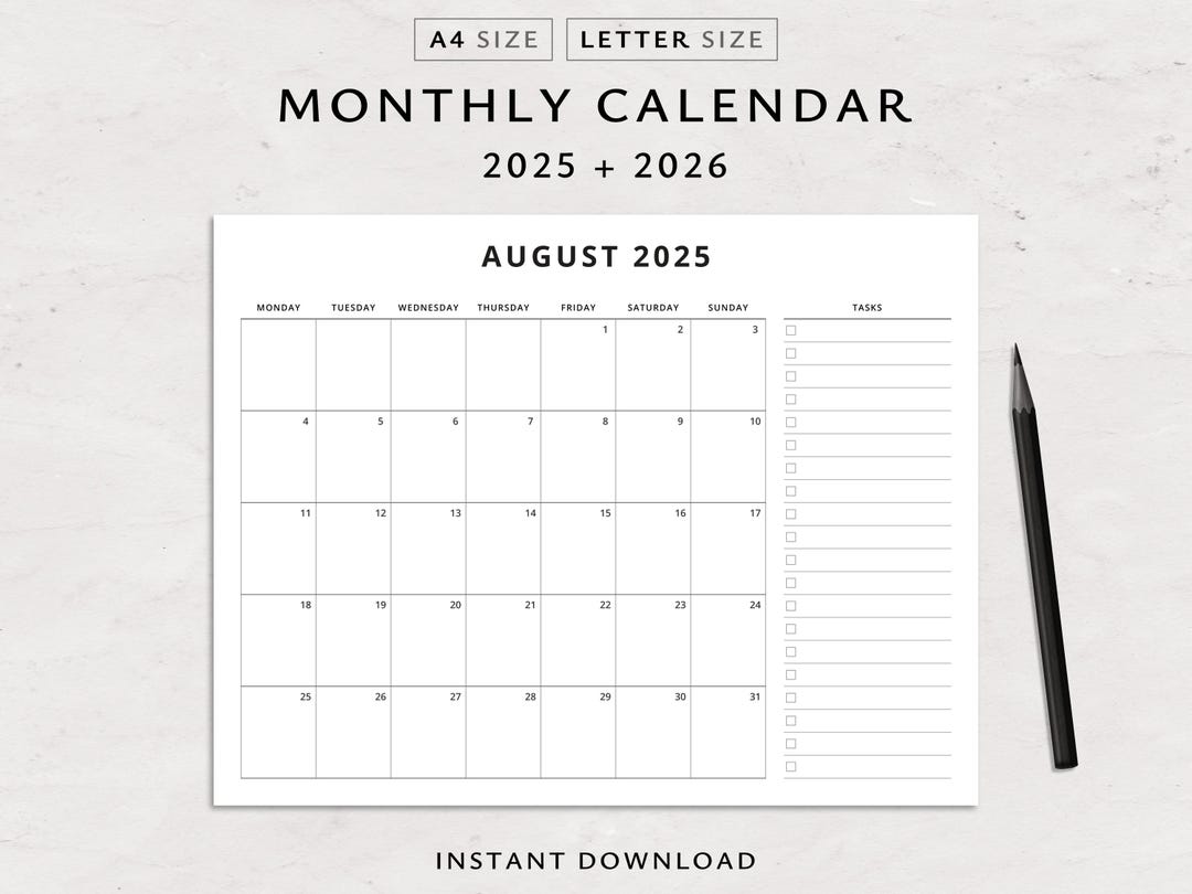 Printable Monthly Calendar 2025 2026, Printable Calendar, Minimalist ...