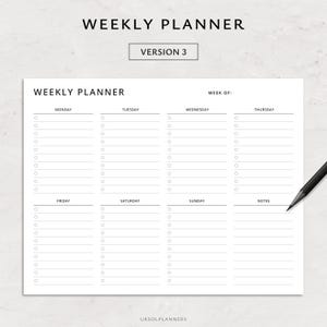 Minimalist Undated Weekly Planner Printable, Instant Download, Weekly ...
