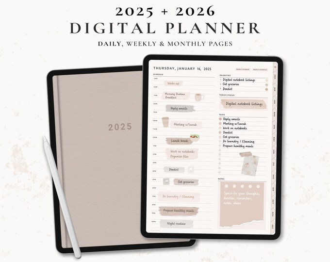 2025 2026 Two-year Digital Planner for iPad and Android Tablets, Simple ...