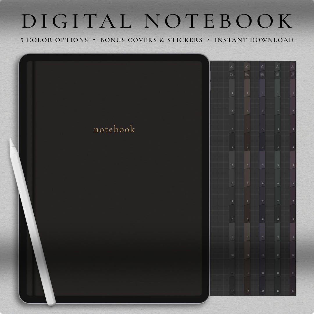 Digital Notebook, Goodnotes Notebook in Dark Mode, Notebook With Tabs ...