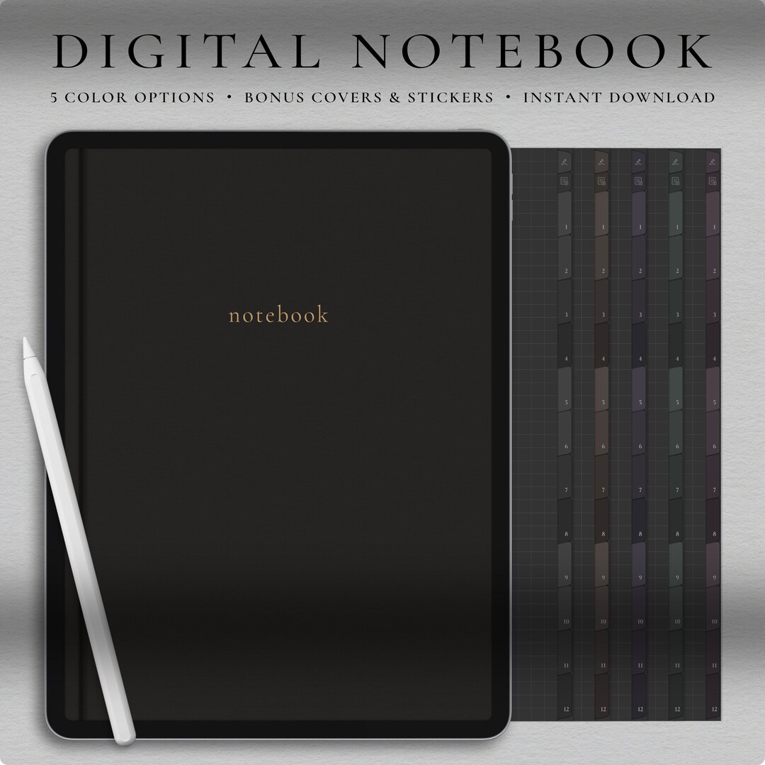Digital Notebook, Goodnotes Notebook in Dark Mode, Notebook With Tabs ...