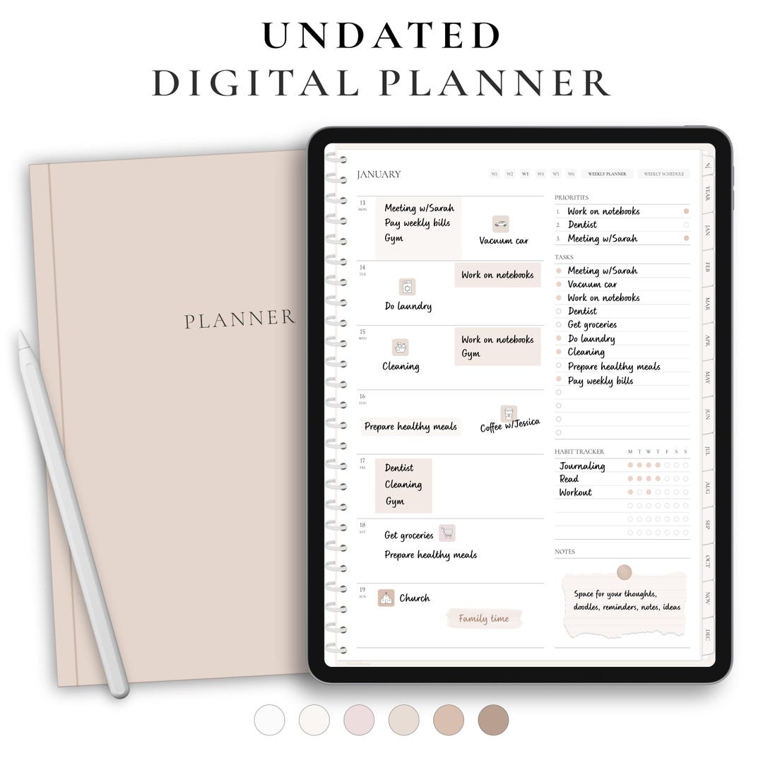 Planificador digital sin fecha, planificador semanal digital para ...