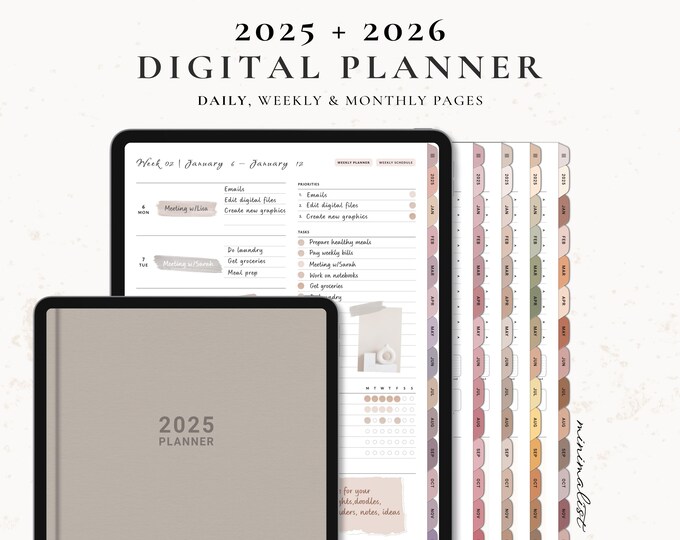 2025 2026 Two-year Digital Planner for iPad and Android Tablets, Simple ...