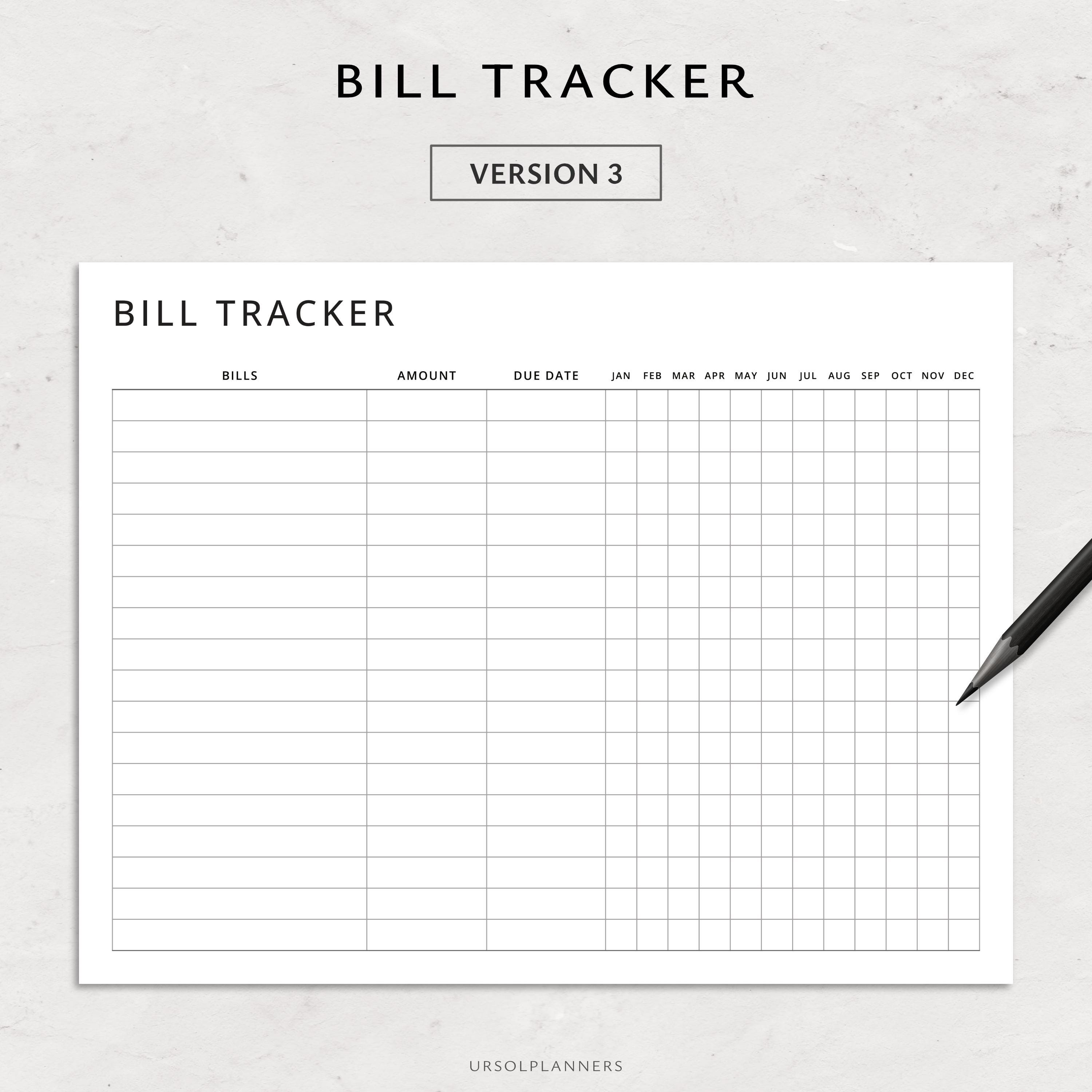 Minimalist Bill Tracker Printable: A4/letter Size (instant Download) - Etsy