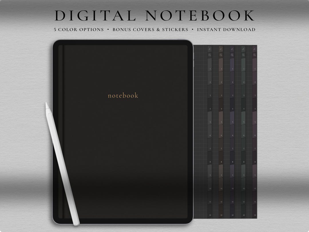 Digital Notebook, Goodnotes Notebook in Dark Mode, Notebook With Tabs ...