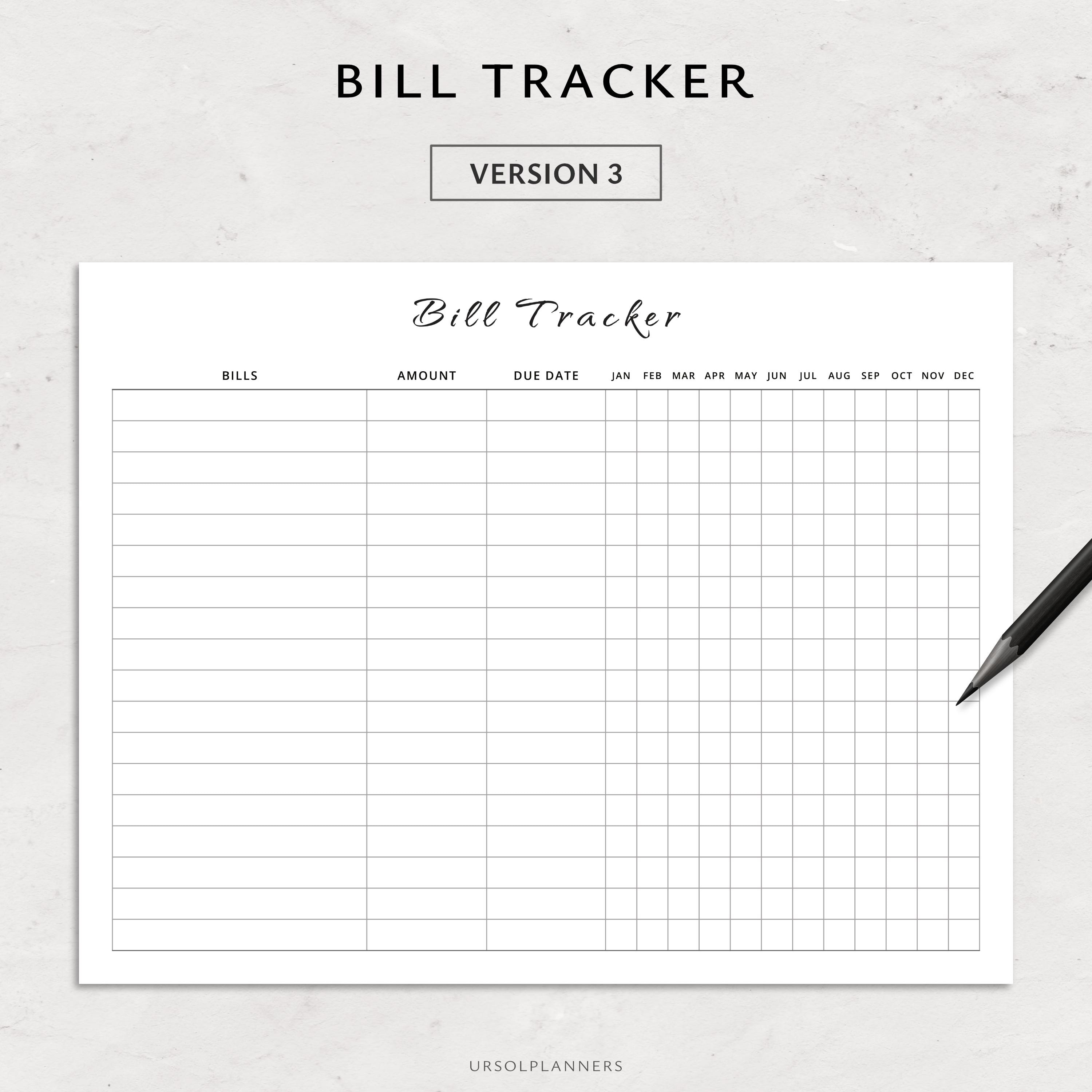 Minimalist Bill Tracker Printable: A4/letter Size (PDF Download) - Etsy