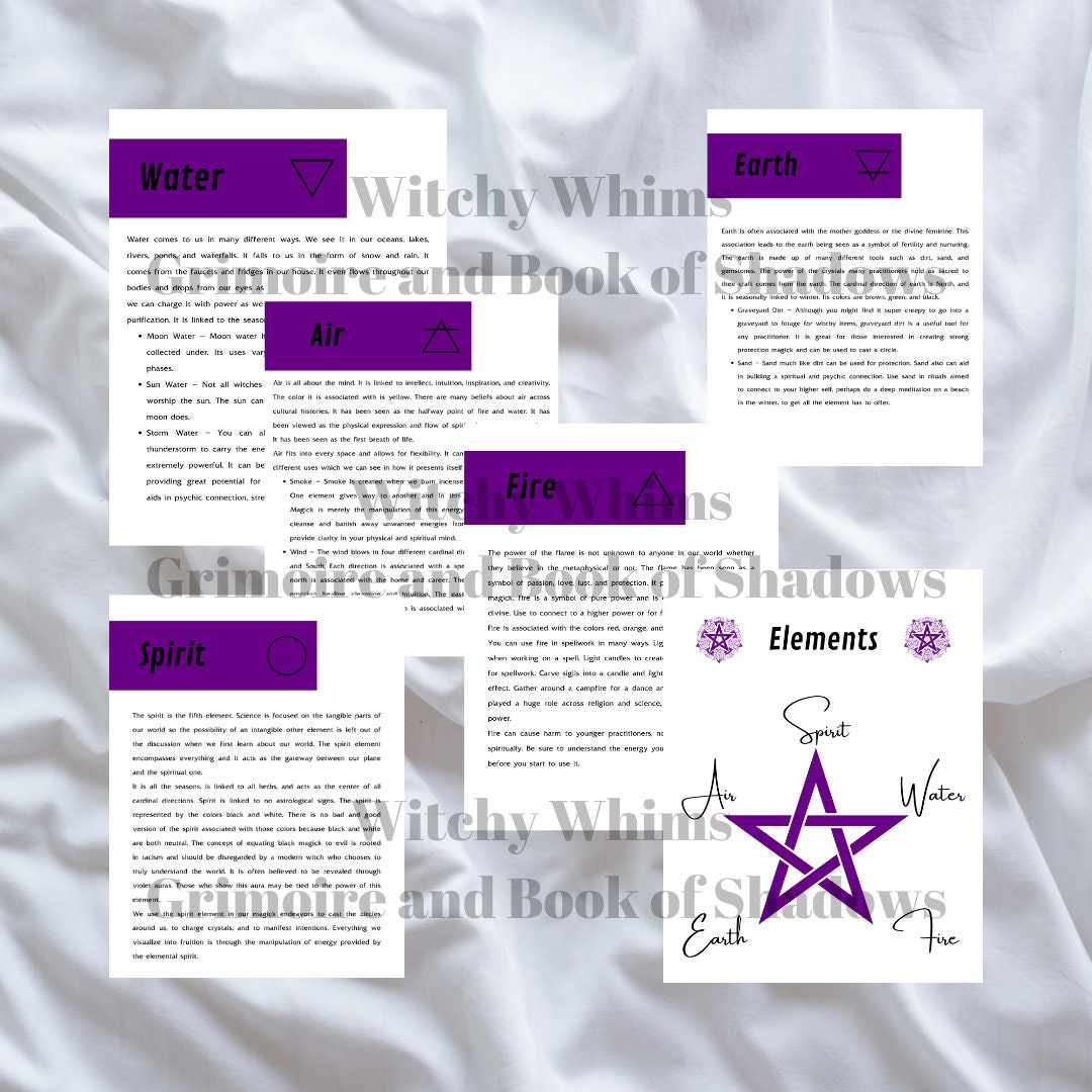 Witch's Element Chart Grimoire Pages Printable purple - Etsy