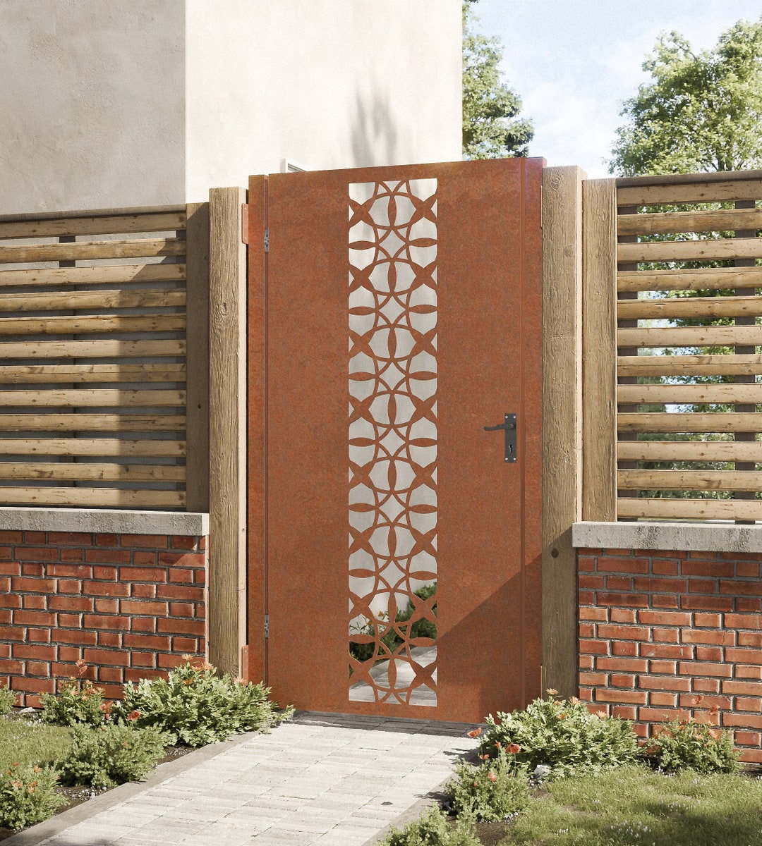 Decorative Garden Gate in Corten Steel With Decorative Middle Design in ...