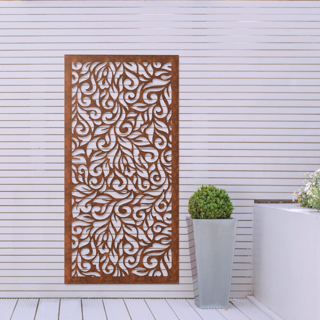 Corten Garden Screen in Botanical Design Rustic Decorative - Etsy
