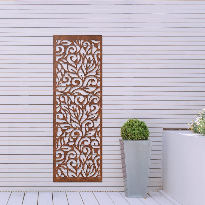 Corten, Garden Screen in Botanical Design, Rustic Decorative Screen ...