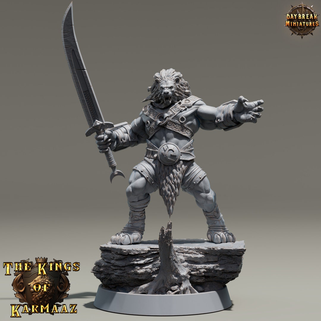 Tabletop Miniature Leonin 32 Mm/75 Mm king Deepcut Dungeons and Dragons ...