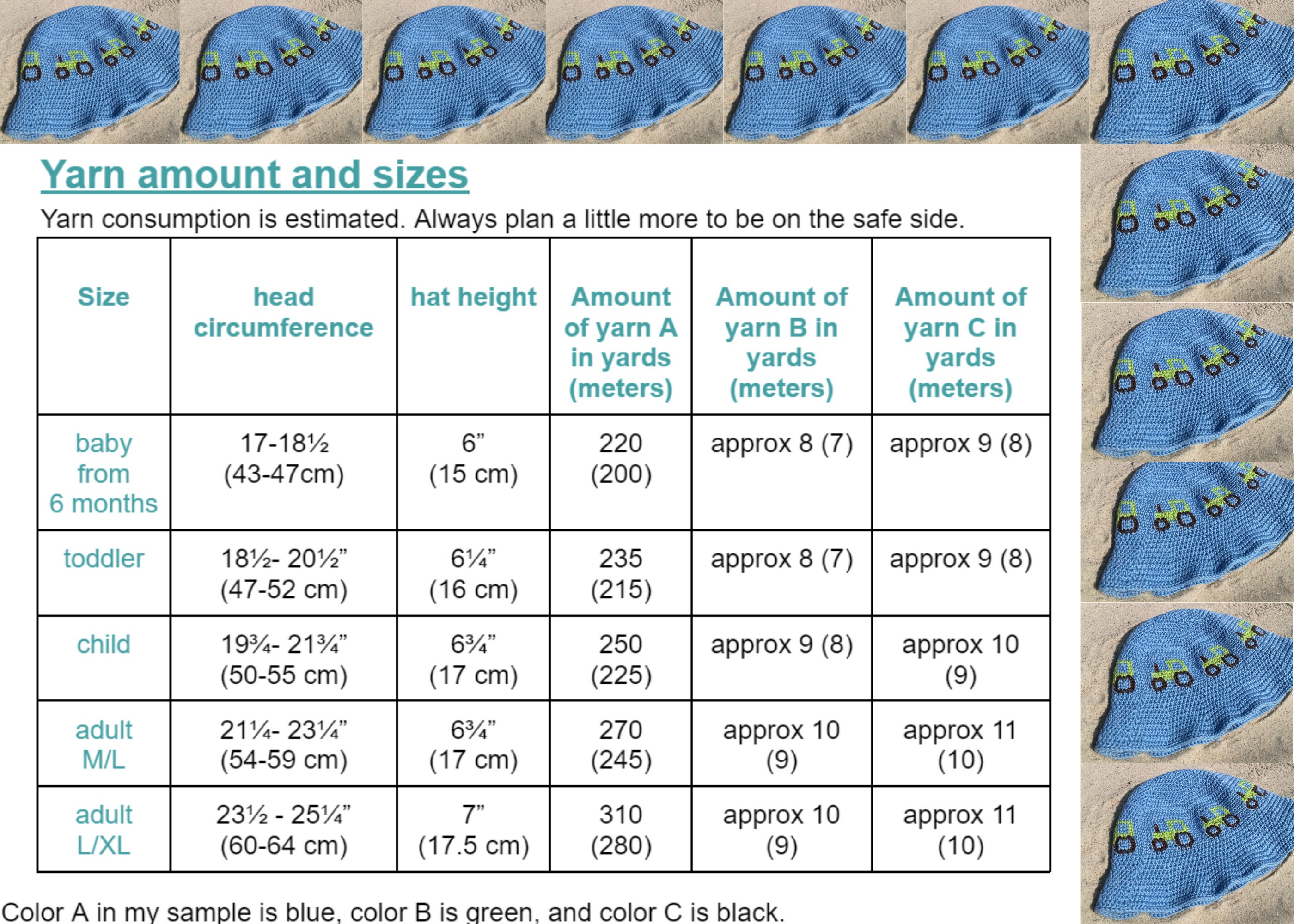 Tractor Bucket Hat Pattern for Baby, Toddler, Child, Woman and Men, Pdf ...